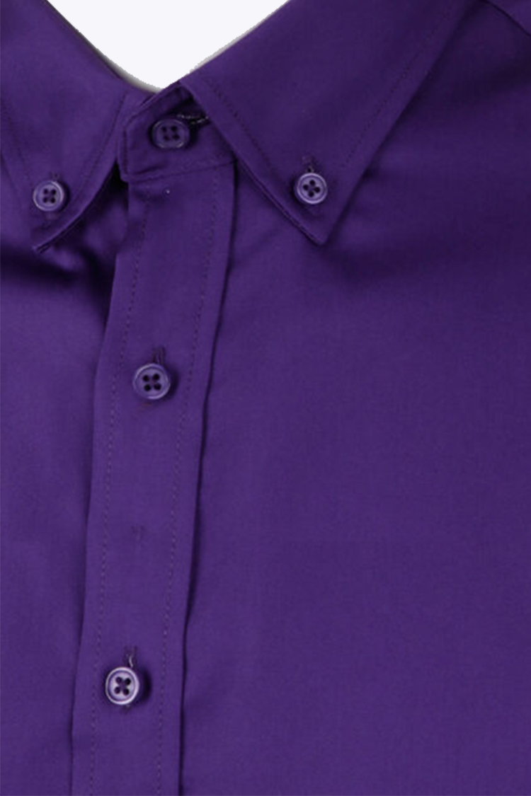 Button Down Collar Plain Long Sleeve Shirt – Purple - David Wej