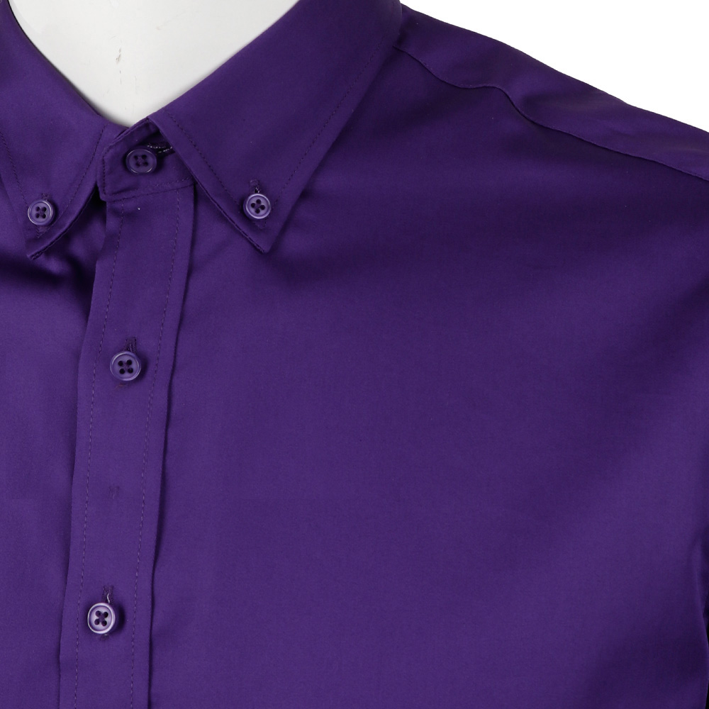 Button Down Collar Plain Long Sleeve Shirt – Purple - David Wej Nigeria